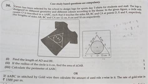 Case Study Based Questions Are Compulsory Designed In Different Geometry