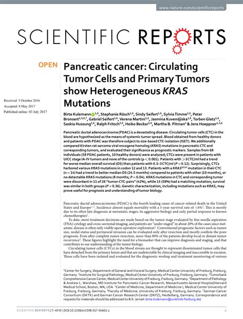 Pdf Pancreatic Cancer Circulating Tumor Cells And Primary Tumors