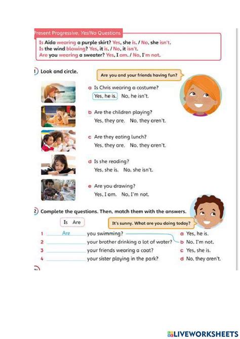 Present Progressive Interactive Exercise For 1st Live Worksheets