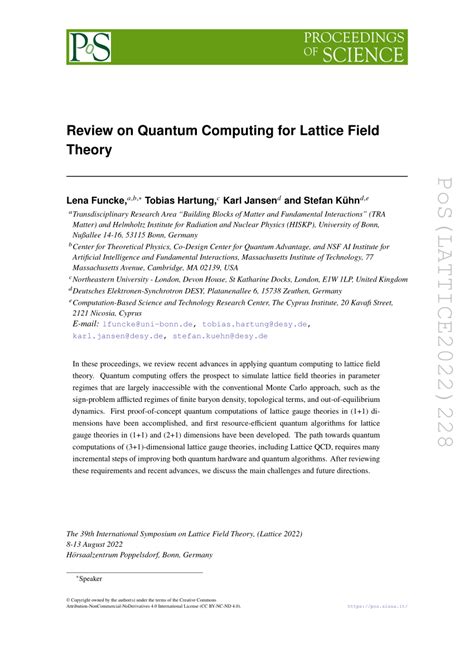 Pdf Review On Quantum Computing For Lattice Field Theory