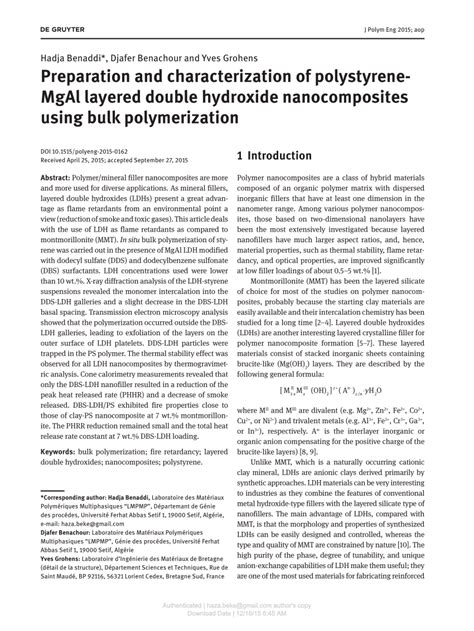 Pdf Preparation And Characterization Of Polystyrene Mgal Layered