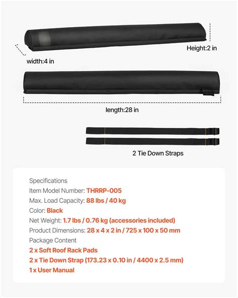Vevor Universal Roof Rack Pads 28” For Crossbars 40kg Load Capacity