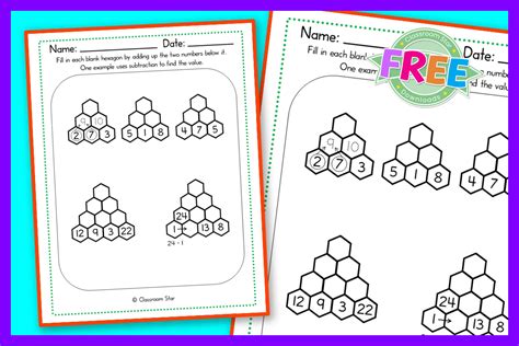 Number Pyramids Puzzle Addition Classroom Star Worksheets