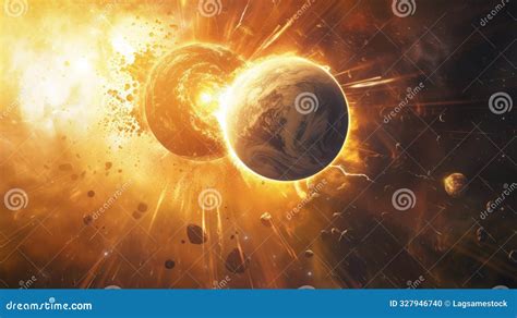 Planets Colliding In Outer Space Scifi Explosion Generative By Ai