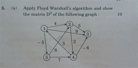 5 A Apply Floyd Warshalls Algorithm And Show The Matrix D Of The
