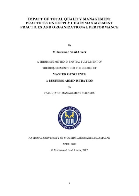 Doc Impact Of Total Quality Management Practices On Supply Chain Management And Firm Performance