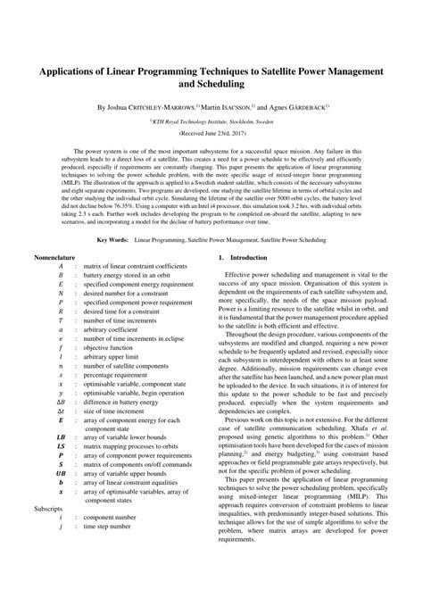 PDF Applications Of Linear Programming Techniques To Satellite Power Management And Scheduling