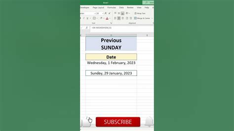 Amazing Excel Trick Previous Sunday Date Shorts Exceltricks