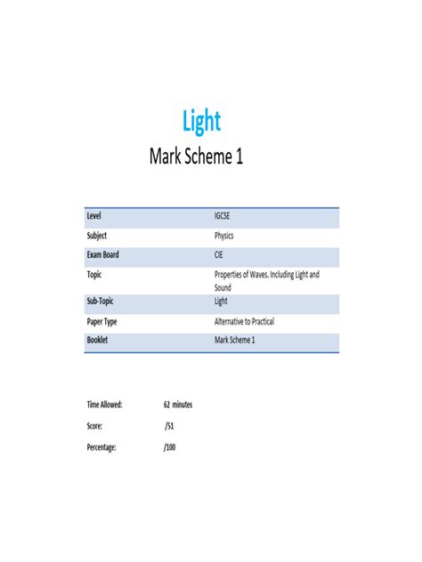Light Igcse Physics Practical Ms L Pdf