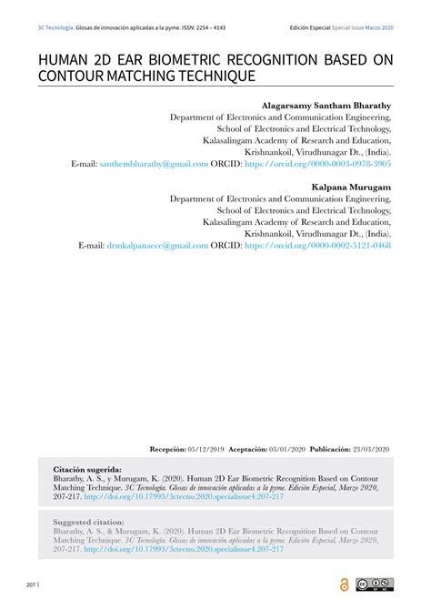 Pdf Human 2d Ear Biometric Recognition Based On Contour Matching