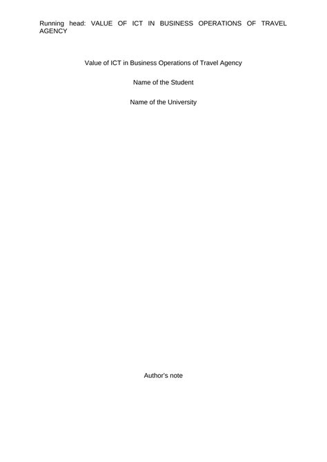 Ict Value In Travel Agency Business Operations Analysis