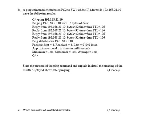 Solved B A Ping Command Executed On PC To SW Whose IP Chegg