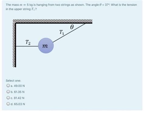 solved the mass m 5 kg is hanging from two strings as