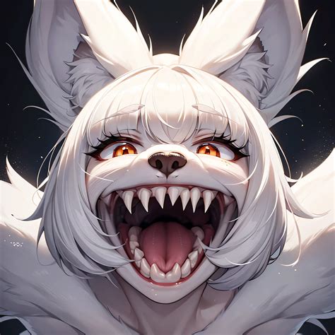Cartoon Wolf Girl With Open Mouth Showing Teeth 1 Girl White Furry