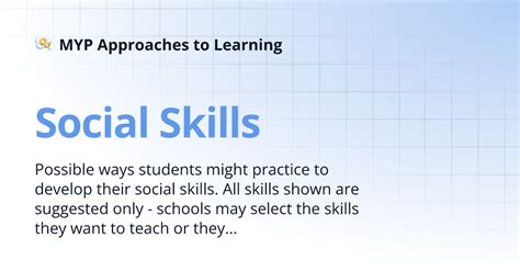 Social Skills Myp Approaches To Learning