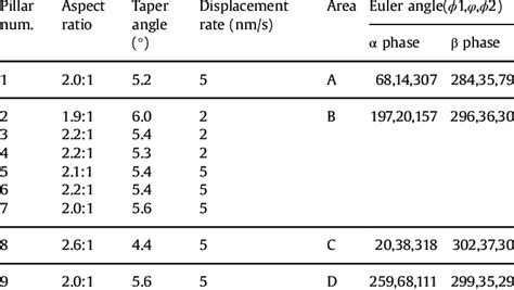 Details Of Nine Micropillars Fabricated In Four Different Areas A D Download Table