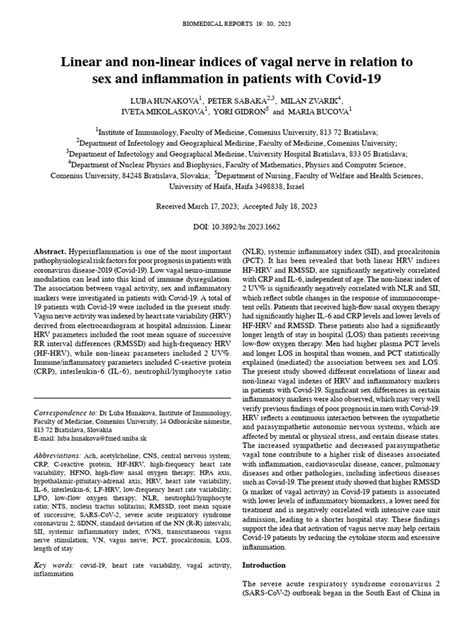 Linear And Non Linear Indices Of Vagal Nerve In Relation To Sex And