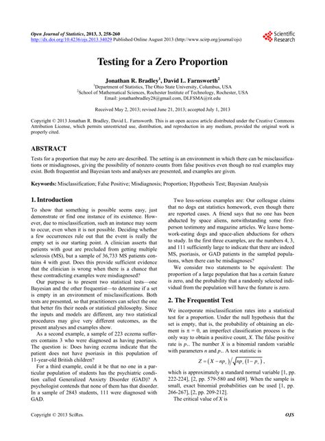 Pdf Testing For A Zero Proportion