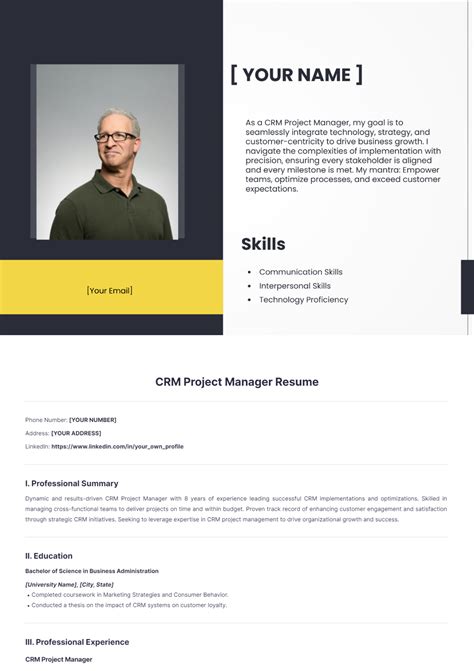 Free Crm Project Manager Resume Template Edit Online And Download