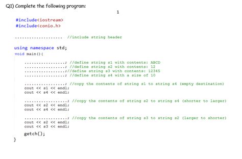 Solved Q1 Complete The Following Program 1 Include