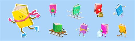 눈덩이를 연주하고 눈사람 벡터 세트를 만드는 하드 커버의 귀여운 인간화 책 읽기에 대한 스톡 벡터 아트 및 기타 이미지 읽기 눈사람 얼음 Istock