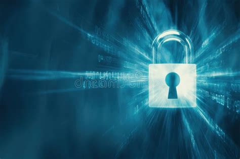 Glowing Blue Lock Over Binary Code Background Representing Data