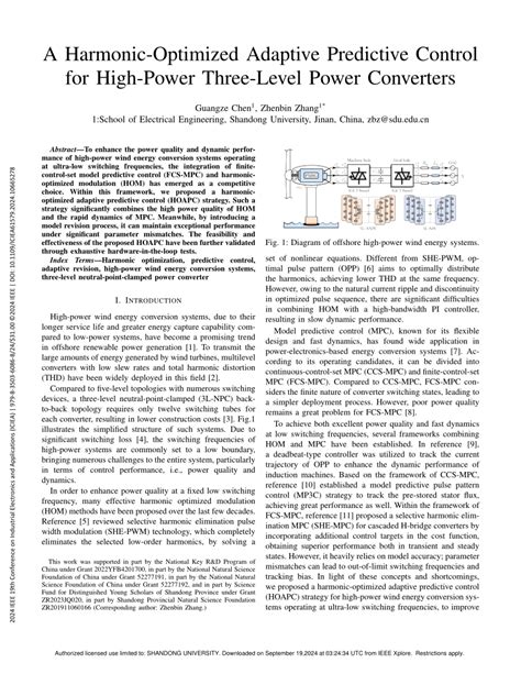 Pdf A Harmonic Optimized Adaptive Predictive Control For High Power