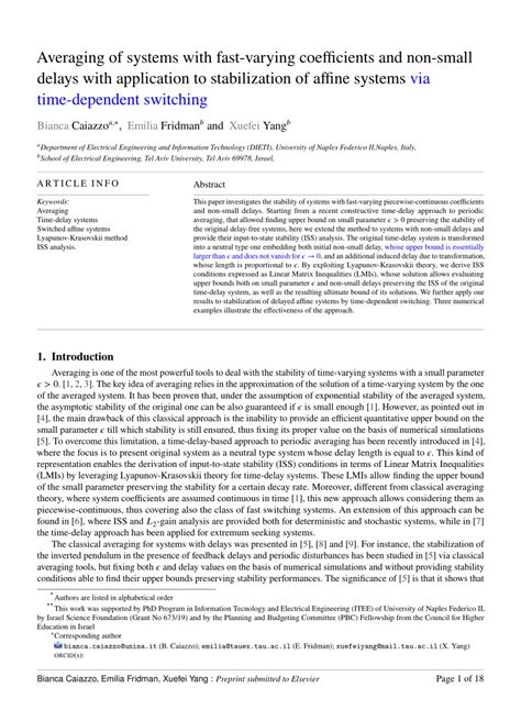 Pdf Averaging Of Systems With Fast Varying Coefficients And Non Small Delays With Application