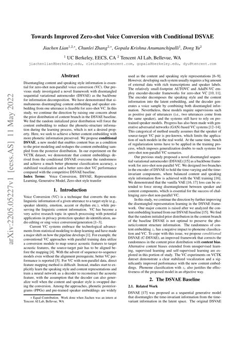 PDF Towards Improved Zero Shot Voice Conversion With Conditional DSVAE