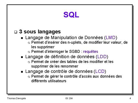 Sql Structured Query Language Introduction Interrogation Simple Cration