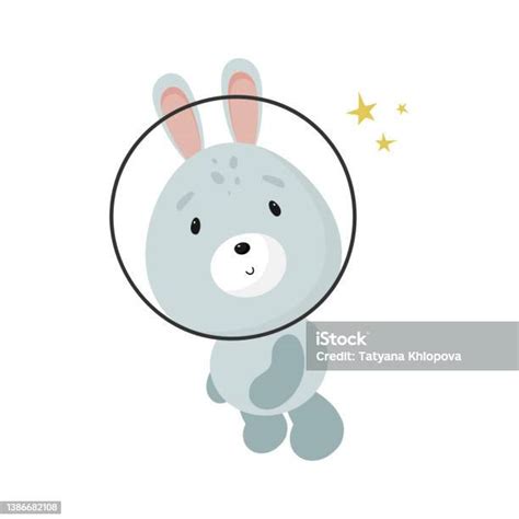 공간에서 귀여운 토끼 만화 스타일 벡터 그림입니다 어린이 물건 카드 포스터 배너 어린이 책 팩인쇄 옷 직물 벽지 섬유 또는 요리에 인쇄 0명에 대한 스톡 벡터 아트 및 기타