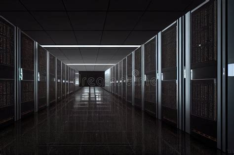 Dark Server Racks In Computer Network Security Server Room Data Center Generative Ai Stock