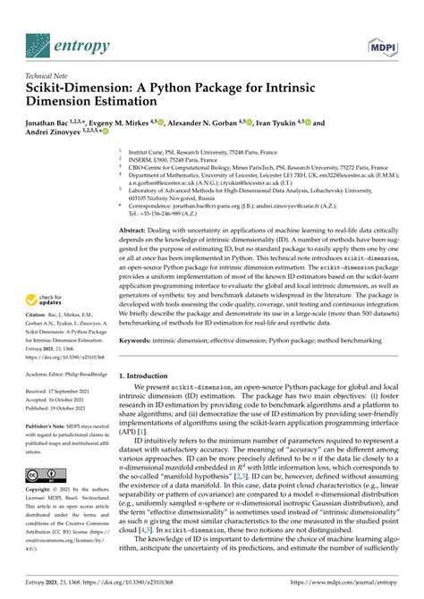 PDF Scikit Dimension A Python Package For Intrinsic Dimension Estimation