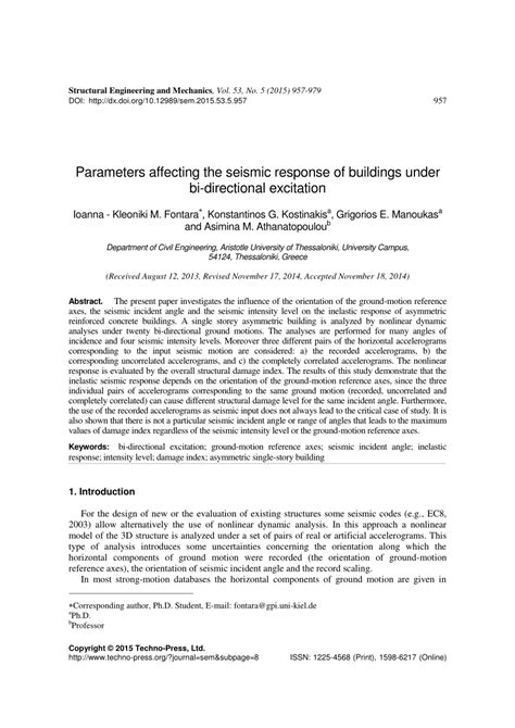 Pdf Parameters Affecting The Seismic Response Of Buildings Under Bi Directional Excitation