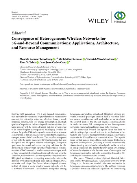 Pdf Convergence Of Heterogeneous Wireless Networks For 5g And Beyond Communications