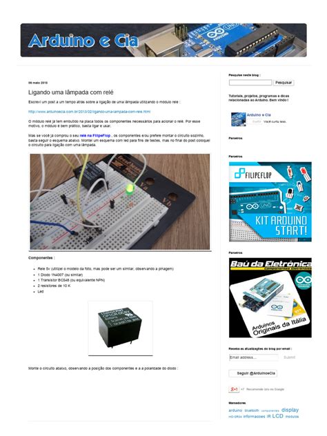 Arduino And Cia Ligando Uma Lâmpada Com Relé Pdf Arduino Relé
