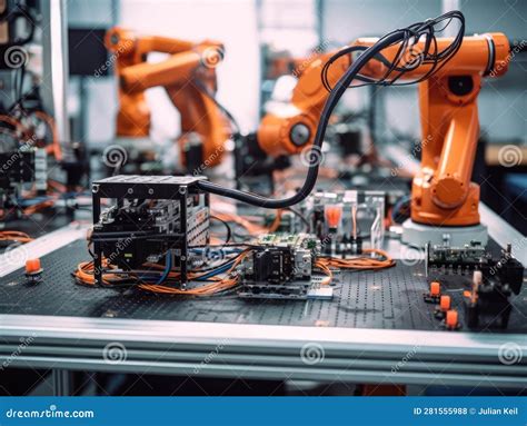 Engineers Testing Ai Prototype In Lab Closeup Stock Illustration