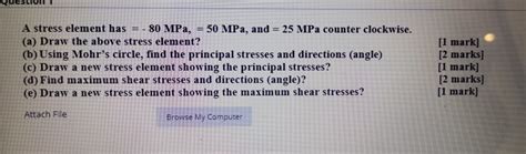 Solved Question A Stress Element Has MPa MPa Chegg Com