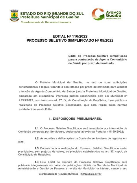 Edital De Processo Seletivo Simplificado Agente Comunitário De Saúde