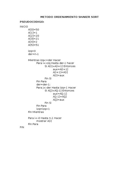 Pdf Metodo Ordenamiento Shaker Sort Dokumentips