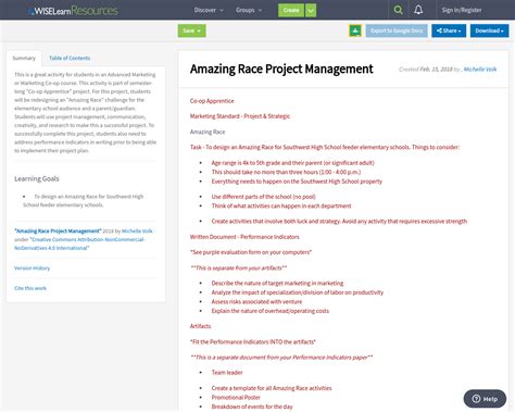 Amazing Race Project Management Wiselearn Resources