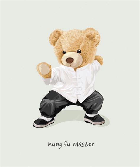 쿵푸 의상 벡터 일러스트 레이 션에 귀여운 곰 인형 프리미엄 벡터