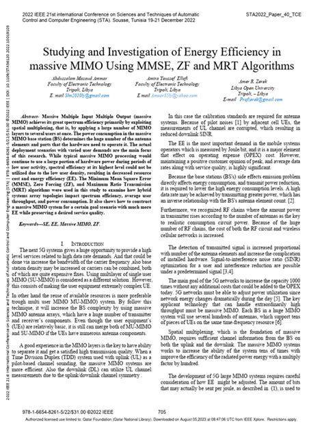 Studying And Investigation Of Energy Efficiency In Massive Mimo Using Mmse Zf An Pdf Mimo