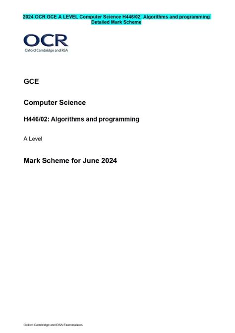 2024 Ocr Gce A Level Computer Science H44602 Algorithms And