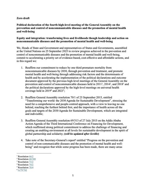 Zero Draft Political Declaration Of The Fourth High Level Meeting Of