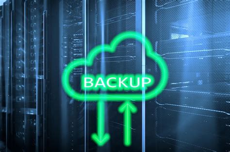 Premium Photo Backup Button On Modern Server Room Background Data