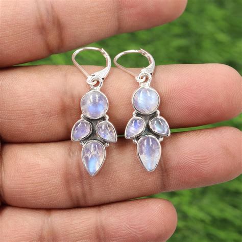 Moonstone Earrings Solid Silver Earrings Dangle Earrings Amethyst Earrings Birthstone