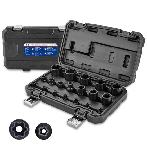 Akm 19pc External Torx Plus Socket Set 6 Point E Torx Star Torque Socket Set Cr V Steel Ep4 32