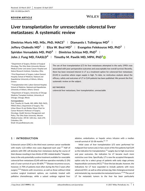 Pdf Liver Transplantation For Unresectable Colorectal Liver Metastases A Systematic Review