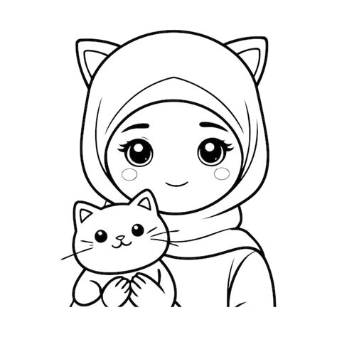 어린이 벡터 일러스트를 위한 카와이 스타일 색칠 공부 프리미엄 벡터